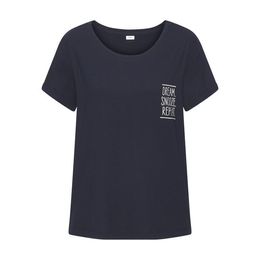 s.Oliver Pyjamaoberteil blau Gr. 40/42 f&uuml;r Damen. Rundhals und Print. Loose Fit. Nachhaltig.