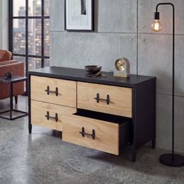 Kommode MCW-Q66, Sideboard Schrank Anrichte, Schubladen Industrial 60x120x40cm ~ Holz natur, Metall schwarz