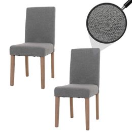 MCW 2er-Set Esszimmerstuhl Littau, Stuhl K&uuml;chenstuhl Hochlehner, Stoff/Textil Boucl&eacute; Holz ~ grau, naturfarbene Beine
