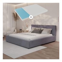 Juskys Polsterbett Salerno mit Matratze &ndash; 180 x 200 cm Cord Grau, modernes Design & pflegeleicht
