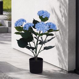 K&uuml;nstliche Hortensie MCW-Q86, Dekopflanze Kunsthortensie Kunstpflanze, Outdoor Polyethylen 64x40x40cm ~ blau