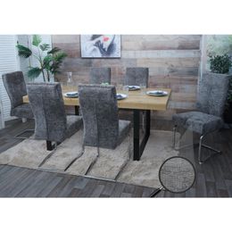 6er-Set Esszimmerstuhl MCW-G56, K&uuml;chenstuhl Freischwinger Stuhl Lehnstuhl, Metall Stoff/Textil Chenille ~ dunkelgrau