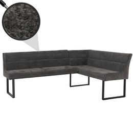 Eckbank MCW-O81, Esszimmerbank Bank, &Ouml;ko-Tex (310g/m&sup2;) Chenille Stoff/Textil Metall 210x159 ~ dunkelgrau