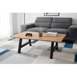 Couchtisch Baumkante 120x80 cm Akazie Naturfarben schwarz A-Gestell