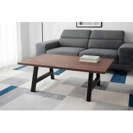 Couchtisch Baumkante 120x80 cm Akazie Nussbaumfarben schwarz A-Gestell
