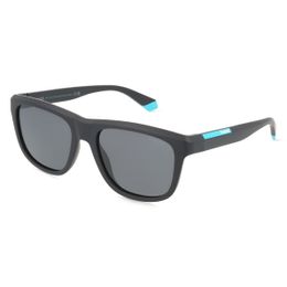Polaroid PLD 2163/S | Unisex-Sonnenbrille | Fassung: Vollrand, Eckig, Kunststoff, Schwarz Matt | Glasfarbe: Grau