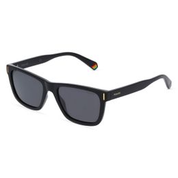 Polaroid PLD 6186/S | Unisex-Sonnenbrille | Fassung: Vollrand, Quadratisch, Kunststoff, Schwarz Gl&auml;nzend | Glasfarbe: Grau