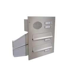 2er Edelstahl Mauerdurchwurf Briefkastenanlage mit Sprechsieb - T: 33-50 cm - D-042