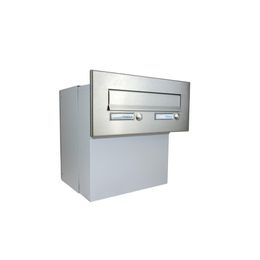 XXL Edelstahl Mauerdurchwurf Briefkasten mit 2 Klingeltaster - T: 27-40,5 cm - F-042