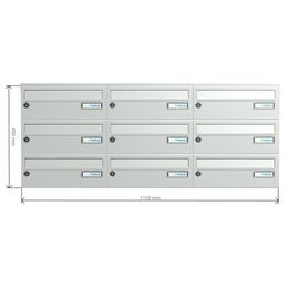 B-015 9er Edelstahl V2A Wandbriefkastenanlage Aufputz
