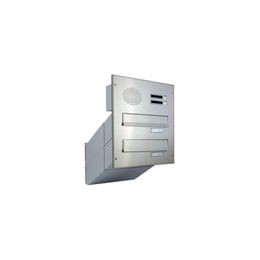2er Edelstahl Mauerdurchwurf Briefkastenanlage mit Busch-Jaeger Sprechanlage in anthrazit - D-041