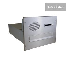 BV Serie Edelstahl Mauerdurchwurf Briefkastenanlage mit Sprechsieb - Tiefe 39 - 62 cm