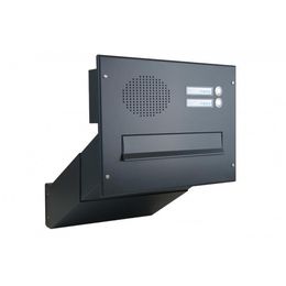 Mauerdurchwurf Briefkasten in RAL 9005 mit 2 Tastern und Busch-Jaeger Sprechanlage in wei&szlig; - D-041