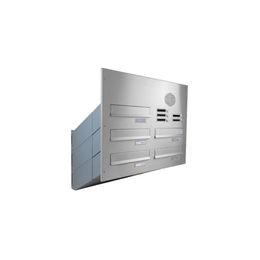 5er Edelstahl Mauerdurchwurf Briefkastenanlage mit Busch-Jaeger Sprechanlage in anthrazit - D-041