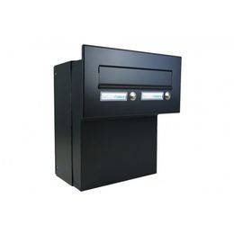 Mauerdurchwurf Briefkasten in RAL 9005 mit 2 Tastern - T: 18-27 cm - F-046