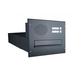 Mauerdurchwurf Briefkasten in RAL 7016 mit 2 Tastern und Busch-Jaeger Sprechanlage in wei&szlig; - B-042