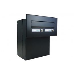 Mauerdurchwurf Briefkasten in RAL 9005 mit 2 Tastern - T: 18-27 cm - F-046