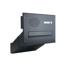Mauerdurchwurf Briefkasten in RAL 9005 mit Busch-Jaeger Sprechanlage in wei&szlig; - D-041