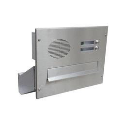 Edelstahl Mauerdurchwurf Briefkasten mit 2 Tastern und Busch-Jaeger Sprechanlage in anthrazit - D-041
