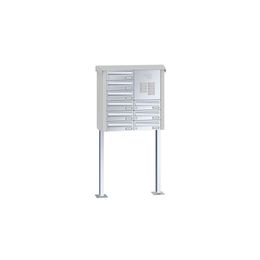 LEABOX 9er freistehende waagerechte Briefkastenanlage mit Sprechfeld in V2A Edelstahl (Fu&szlig;platten) - LEA20