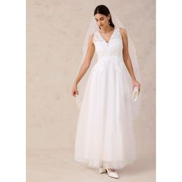 bonprix Brautkleid aus T&uuml;ll und Spitze, wei&szlig;, Gr.50, Romantisches Brautkleid mit bezaubernder Spitze und weitem T&uuml;llrock f&uuml;r den ganz besonderen Tag