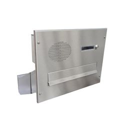 Edelstahl Mauerdurchwurf Briefkasten mit Busch-Jaeger Sprechanlage in wei&szlig; - D-041