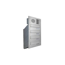 4er Edelstahl Mauerdurchwurf Briefkastenanlage mit Sprechsieb - T: 23-38 cm - D-041