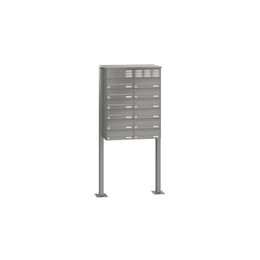 LEABOX 12er freistehende waagerechte Briefkastenanlage mit Sprechfeld in RAL 9007 (Fu&szlig;platten) - LEA3