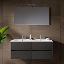 RIHO Porto Schrank mit Wave Doppelwaschtisch, mit Spiegel Wave B: 121,5 cm, F014011DP5+W018010005+F014017ALU+204927, Wave
