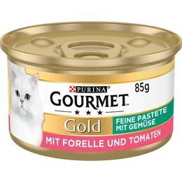 Gourmet Gold Feine Pastete mit Gem&uuml;se, Forelle und Tomaten Katzen-Nassfutter Alleinfuttermittel 12x85g