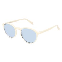 Fielmann BD 536 SUN CL | Unisex-Sonnenbrille | Fassung: Vollrand, Panto, Propionat, Wei&szlig; Gl&auml;nzend | Glasfarbe: Blaugrau