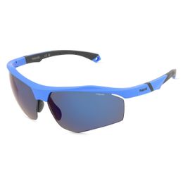 Polaroid 207374 | Herren-Sonnenbrille | Fassung: Halbrand, Eckig, Kunststoff, Blau Matt | Glasfarbe: Blau Spiegel Blau