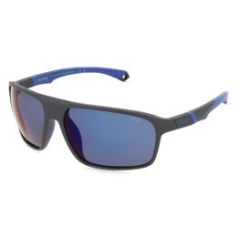 Polaroid PLD 7058/S | Herren-Sonnenbrille | Fassung: Vollrand, Eckig, Kunststoff, Schwarz Matt | Glasfarbe: Blau Spiegel Blau