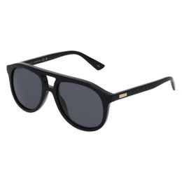 Gucci GG1320S | Unisex-Sonnenbrille | Fassung: Vollrand, Pilot, Acetat, Schwarz Gl&auml;nzend | Glasfarbe: Grau