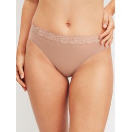 Calida Damen Slip "Natural Comfort Lace", Gr. Mtimeless taupe, Single Jersey, Obermaterial: 92% Baumwolle, 8% Elasthan, Unterhosen, verspielte