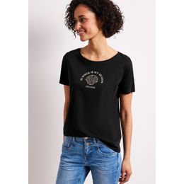 Street One Damen T-Shirt, schwarz, Gr. 38, bedruckt, Web, 100% Baumwolle, Shirts, aus reiner Baumwolle