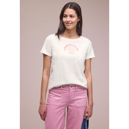 Street One Damen T-Shirt, wei&szlig;, Gr. 36, bedruckt, Web, 100% Baumwolle, Shirts, aus reiner Baumwolle