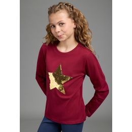 Kidsworld M&auml;dchen Langarmshirt "STERN"bordeaux, Gr. 164, Single Jersey, Obermaterial: 100% Baumwolle, Shirts, Langarm, taillierter Schnitt, mit