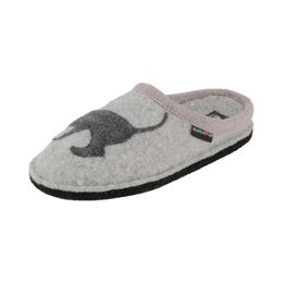 Haflinger Walk-Pantoffel mit Applikation Hellgrau/Anthrazit Dackel (Gr&ouml;&szlig;e: 37)