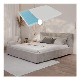 Juskys Polsterbett Salerno mit Matratze &ndash; 180 x 200 cm Cord Taupe, modernes Design & pflegeleicht