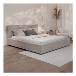 Juskys Polsterbett Salerno &ndash; 180 x 200 cm Cord Taupe, modernes Design & pflegeleicht