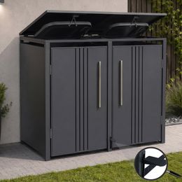 2er-M&uuml;lltonnenverkleidung MCW-Q76, M&uuml;lltonnenbox M&uuml;lltonnenhaus, Deckel Fu&szlig;pedal Metall 116x132x89cm 53kg ~ anthrazit