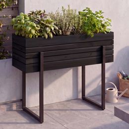 Hochbeet MCW-P85, Pflanzbeet Blumen-/Pflanzkasten Pflanzk&uuml;bel, Outdoor Metall Akazie Holz MVG 68x80x30cm ~ schwarz