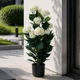 K&uuml;nstliche Hortensie MCW-Q86, Dekopflanze Kunsthortensie Kunstpflanze, Outdoor Polyethylen 90x50x50cm ~ wei&szlig;