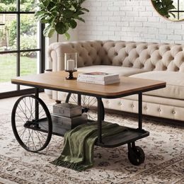 Couchtisch MCW-Q69, Beistelltisch Sofatisch, Reifen Industrial Retro Holz, 54x100x60cm ~ natur, schwarz