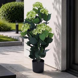 K&uuml;nstliche Hortensie MCW-Q86, Dekopflanze Kunsthortensie Kunstpflanze, Outdoor Polyethylen 90x50x50cm ~ gr&uuml;n