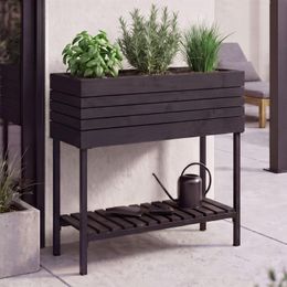 Hochbeet MCW-P84, Pflanzbeet Blumen-/Pflanzkasten Pflanzk&uuml;bel, Ablage Outdoor Akazie Holz MVG 79x80x31cm ~ schwarz