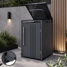 1er-M&uuml;lltonnenverkleidung MCW-Q76, M&uuml;lltonnenbox M&uuml;lltonnenhaus, Deckel Fu&szlig;pedal Metall 116x68x89cm 35kg ~ anthrazit