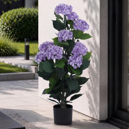 K&uuml;nstliche Hortensie MCW-Q86, Dekopflanze Kunsthortensie Kunstpflanze, Outdoor Polyethylen 90x50x50cm ~ lila