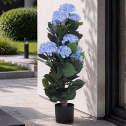 K&uuml;nstliche Hortensie MCW-Q86, Dekopflanze Kunsthortensie Kunstpflanze, Outdoor Polyethylen 90x50x50cm ~ blau